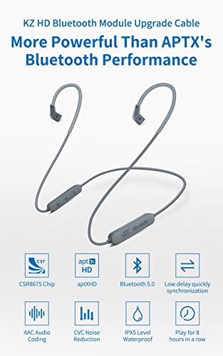 KZ HD Bluetooth V5.0 Headphone/Earphone Wireless Cable with Microphone Replacement for (C PIN (KZ-ZSN/ZSNpro/AS16/ZS10pro))