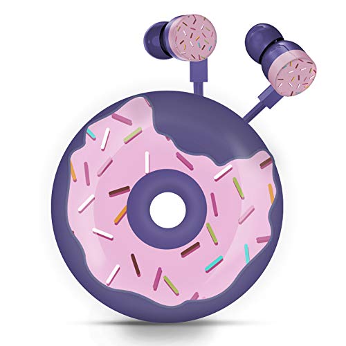 QearFun Donut Earbuds for Kids, Cute Earbud & in-Ear Headphones Wired Gift for School Girls and Boys with Microphone and Lovely Earphones Storage Case