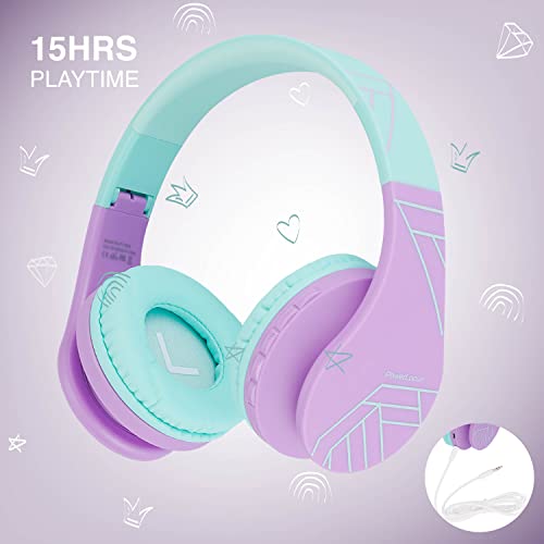 PowerLocus Bluetooth Headphones for Kids, Wireless Foldable Headphones Over Ear, Headphone with Microphone, 85DB Volume Limit, Wireless and Wired Headset with Micro SD, FM for Cellphones, Tablets, PC