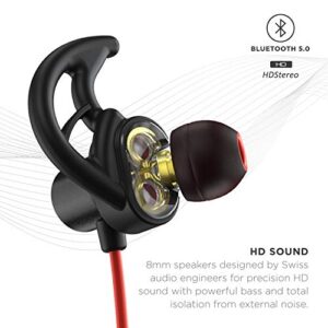 phaiser BHS-790 Bluetooth Headphones with Dual Graphene Drivers and Bluetooth Sport Headset with Mic - Wireless Earbuds for Running - Sweatproof, Redheat