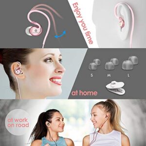 JAAMIRA Sports Wired Earbuds in-Ear Earphones with Microphone &Volume Control -Bass &Noise Isolation Over Ear Headphones with 3.5mm Jack -for Android Phone iPhone Computer Gaming Workout IPX4 Pink