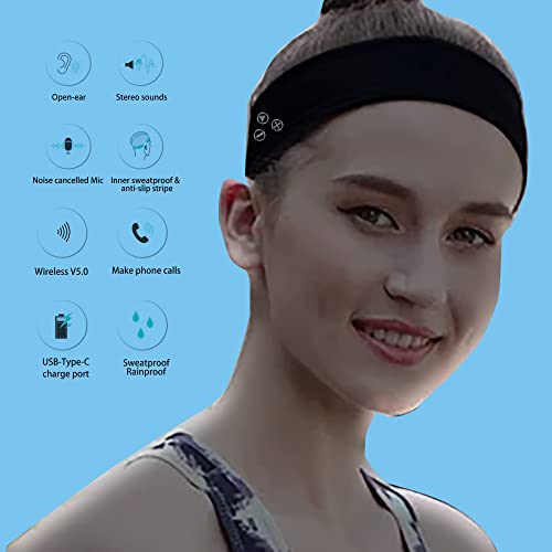 Wireless Sport Headband Headsets - Cozy Sweat Bands Music Headphones Sleep Earphones with Mic & Stereo HD Speakers for Workout, Sleeping, Yoga, Running, Gift