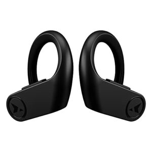 turonic f1 pro – true wireless earbuds – 45h playtime, charging case, mic, ipx7 waterproof bluetooth headphones w/microphone – sport wireless earphones with earhook for gym, running, workout – black