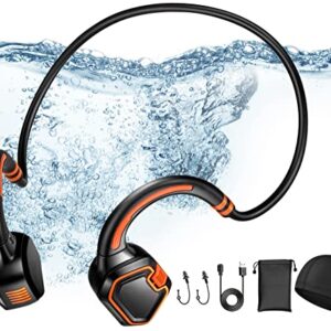 AOSMAN Swimming Headphones Underwater Waterproof Bone Conduction Bluetooth Headphones -Bluetooth 5.1 IP68 Waterproof with MP3 Play 16G Memory,Open Ear Wireless Sports Ultralight Headset (Orange)