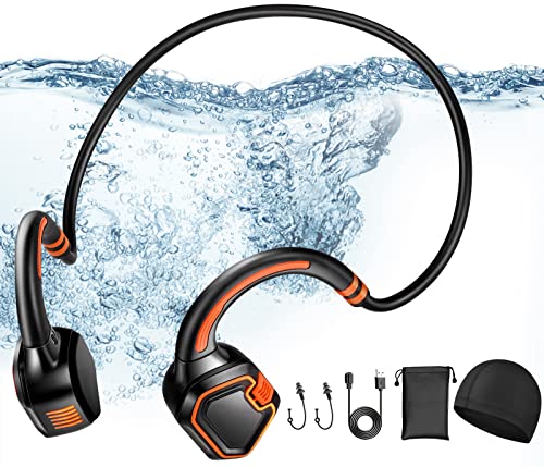 AOSMAN Swimming Headphones Underwater Waterproof Bone Conduction Bluetooth Headphones -Bluetooth 5.1 IP68 Waterproof with MP3 Play 16G Memory,Open Ear Wireless Sports Ultralight Headset (Orange)