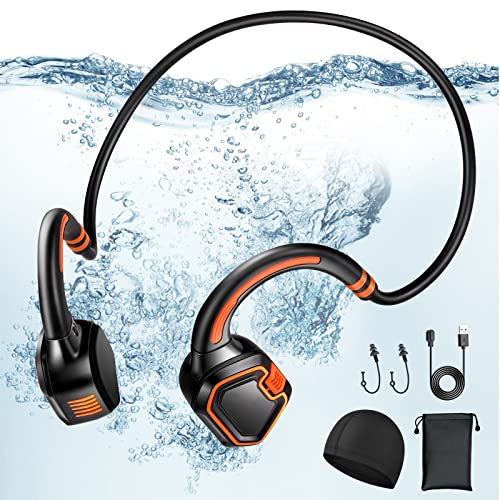 AOSMAN Swimming Headphones Underwater Waterproof Bone Conduction Bluetooth Headphones -Bluetooth 5.1 IP68 Waterproof with MP3 Play 16G Memory,Open Ear Wireless Sports Ultralight Headset (Orange)