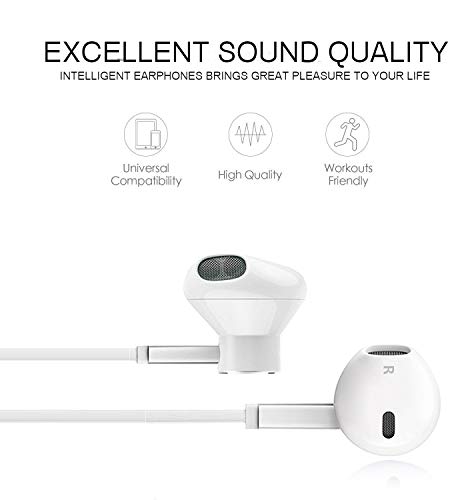 Headphones with Microphone Certified in-Ear Headphone 3.5mm Noise Isolating Earphones Headset for Laptop Tablet Android Smartphones (White) 1-Pack