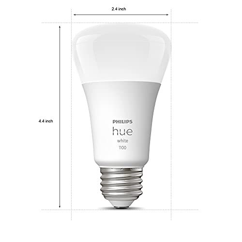 Philips Hue 2-Pack White A19 Medium Lumen Smart Bulb, 1100 Lumens, Bluetooth & Zigbee Compatible (Hue Hub Optional), Compatible with Alexa & Google Assistant, White, 2 Bulbs (563049)