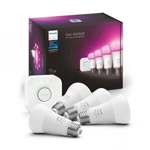 philips hue a19 led color smart bulb starter kit (75w 2021 version), compatible with alexa, apple homekit & google assistant, white and color ambiance (16 million colors), 4 bulbs