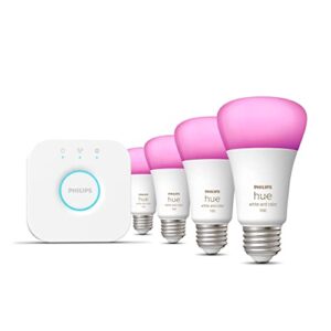 Philips Hue A19 LED Color Smart Bulb Starter Kit (75W 2021 Version), Compatible with Alexa, Apple HomeKit & Google Assistant, White and Color Ambiance (16 Million Colors), 4 Bulbs