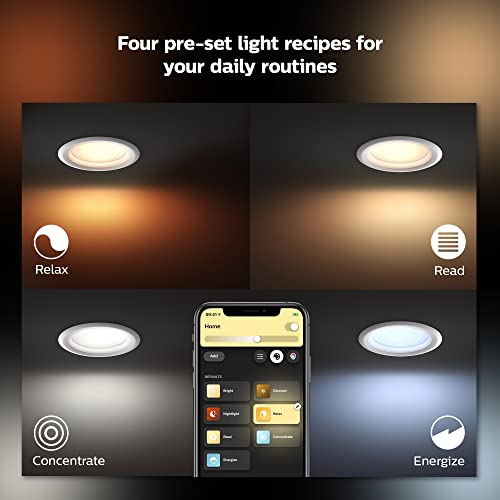 Philips Hue White and Color Ambiance Extra Bright High Lumen Dimmable LED Smart Retrofit Recessed 4" Downlight Compatible with Amazon Alexa Apple HomeKit and Google Assistant