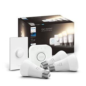 philips hue white medium lumen (75w) smart button starter kit, hub included, works with amazon alexa, google assistant, apple homekit (new version)