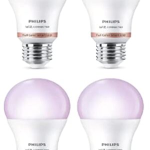 PHILIPS Color and Tunable White A19 LED 60W Equivalent Dimmable Wi-Fi Wiz Connected Smart LED Light Bulb, Easy Control with App or Voice, Works with Alexa, Google Assistant, Siri Shortcuts (4-Pack)