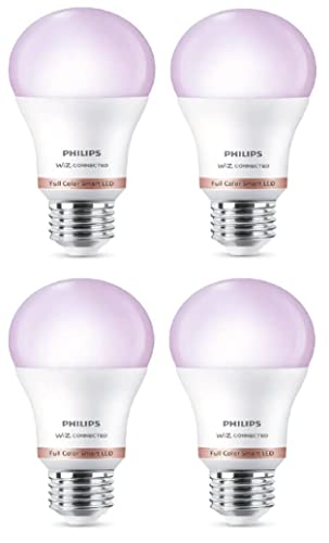 PHILIPS Color and Tunable White A19 LED 60W Equivalent Dimmable Wi-Fi Wiz Connected Smart LED Light Bulb, Easy Control with App or Voice, Works with Alexa, Google Assistant, Siri Shortcuts (4-Pack)