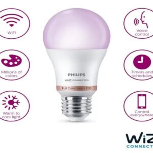 PHILIPS Color and Tunable White A19 LED 60W Equivalent Dimmable Wi-Fi Wiz Connected Smart LED Light Bulb, Easy Control with App or Voice, Works with Alexa, Google Assistant, Siri Shortcuts (4-Pack)