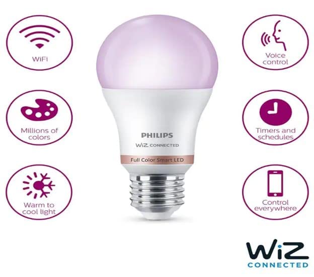 PHILIPS Color and Tunable White A19 LED 60W Equivalent Dimmable Wi-Fi Wiz Connected Smart LED Light Bulb, Easy Control with App or Voice, Works with Alexa, Google Assistant, Siri Shortcuts (4-Pack)