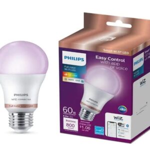 PHILIPS Color and Tunable White A19 LED 60W Equivalent Dimmable Wi-Fi Wiz Connected Smart LED Light Bulb, Easy Control with App or Voice, Works with Alexa, Google Assistant, Siri Shortcuts (4-Pack)