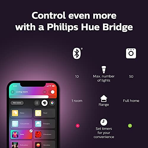 Philips Hue White and Color Ambiance A19 Base Lumen LED Smart Bulb, 800 Lumens, Bluetooth & Zigbee Compatible (Hue Hub Optional), Works with Alexa & Google Assistant, 1 Bulb