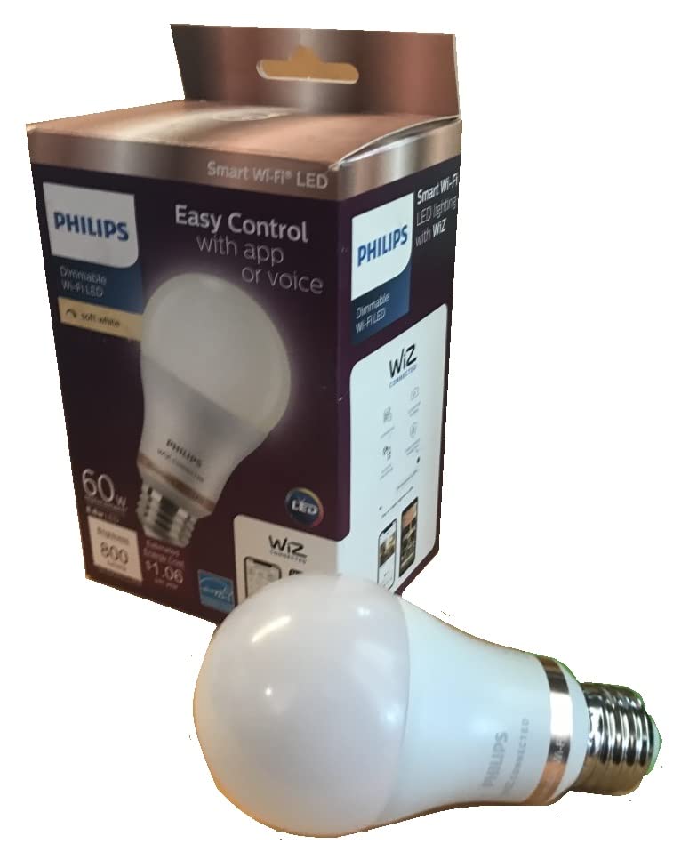 Philips Soft White A19 LED 60W Equivalent Dimmable WiZ Connected Smart Light Bulb 4 Pack