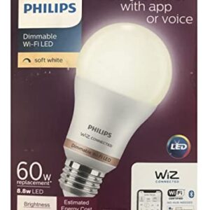 Philips Soft White A19 LED 60W Equivalent Dimmable WiZ Connected Smart Light Bulb 4 Pack