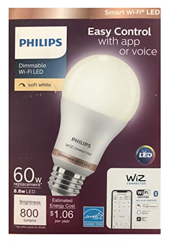 Philips Soft White A19 LED 60W Equivalent Dimmable WiZ Connected Smart Light Bulb 4 Pack