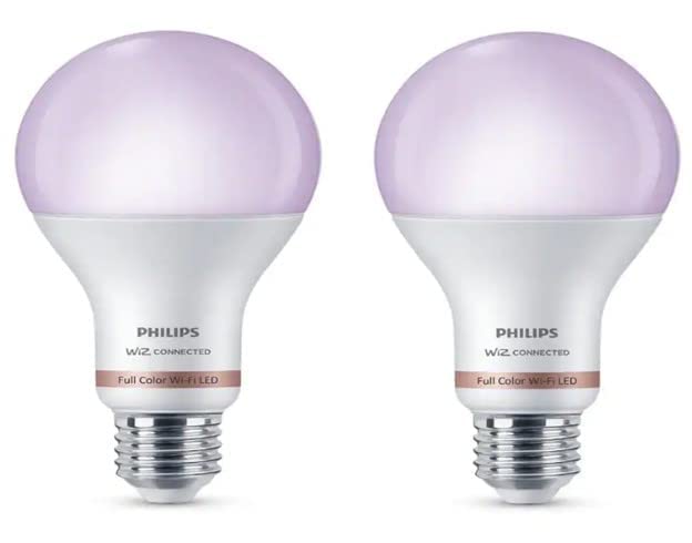 Philips Color and Tunable White A21 LED High Lumen 100W Equivalent Dimmable Smart Wi-Fi Wiz Connected Light Bulb, Compatible with Alexa, Google Assistant, and Siri Shortcuts (2-Pack) (9290024493)