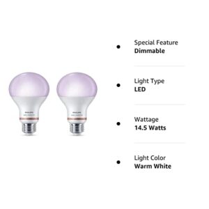 Philips Color and Tunable White A21 LED High Lumen 100W Equivalent Dimmable Smart Wi-Fi Wiz Connected Light Bulb, Compatible with Alexa, Google Assistant, and Siri Shortcuts (2-Pack) (9290024493)