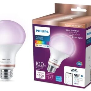 Philips Color and Tunable White A21 LED High Lumen 100W Equivalent Dimmable Smart Wi-Fi Wiz Connected Light Bulb, Compatible with Alexa, Google Assistant, and Siri Shortcuts (2-Pack) (9290024493)