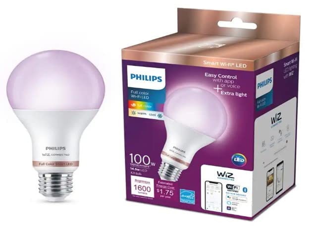 Philips Color and Tunable White A21 LED High Lumen 100W Equivalent Dimmable Smart Wi-Fi Wiz Connected Light Bulb, Compatible with Alexa, Google Assistant, and Siri Shortcuts (2-Pack) (9290024493)