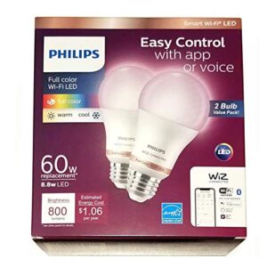 Philips Wiz connected 2-Pack bundle A19 LED Wi-Fi Smart Bulb FULL COLOR 800 Lumens Dimmable 60w equivalent