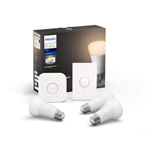 philips hue white base lumen (60w) smart button starter kit, works with amazon alexa, google assistant, apple homekit 60 watt (old version)