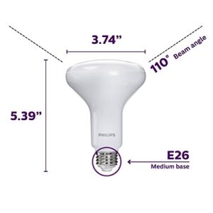 Philips LED Frosted Indoor BR30, Dimmable Warm Glow Effect, 650 Lumen, 2700-2200K, 7.2W=65W, E26 Base, 6-Pack