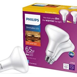 Philips LED Frosted Indoor BR30, Dimmable Warm Glow Effect, 650 Lumen, 2700-2200K, 7.2W=65W, E26 Base, 6-Pack