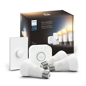 philips hue white ambiance medium lumen (75w) smart button starter kit, hub included, 16 millions colors, works with amazon alexa, google assistant, apple homekit