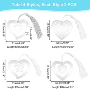 AHANDMAKER 8 Pcs Stainless Steel Bookmarks, Unique Heart Bookmark, Metal Hollow Bookmark with Tassels for Book Lovers Wedding Party Favors(4 Styles)