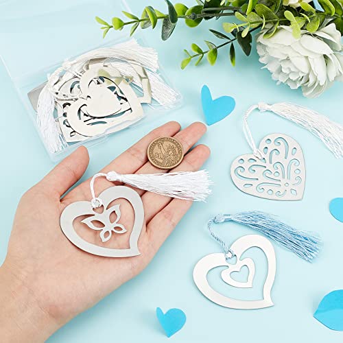 AHANDMAKER 8 Pcs Stainless Steel Bookmarks, Unique Heart Bookmark, Metal Hollow Bookmark with Tassels for Book Lovers Wedding Party Favors(4 Styles)