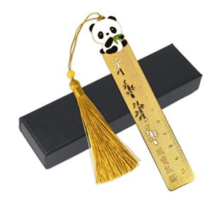 yueton creative classical style metal bookmark brass ruler bookmark cute panda copper bookmark with beautiful tassels for office, school, home, library and bookstore use – with a gift box