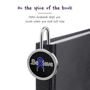 Colon Cancer Ribbon Cancer Believe Metal Bookmark for Women Men Cute Bookmarker Page Markers for Birthday 1.2"