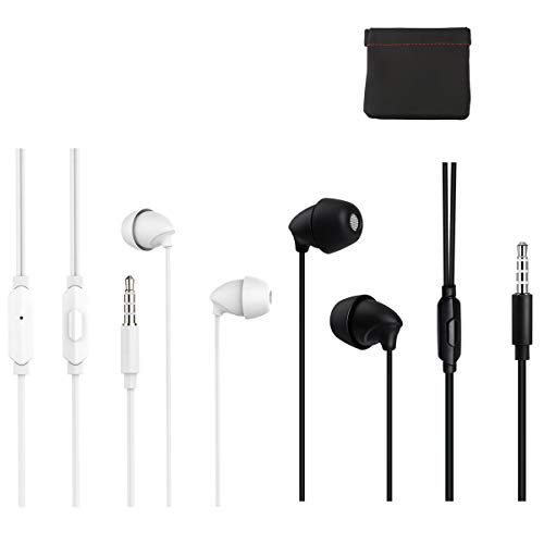 DARK WOLF 2Packs Sleep Earphone Gift Earphone Bag,Noise Isolating in-Ear Sleep Earbuds,Unique Soft Silicone Perfect for Insomnia Side Sleeper, Yoga,medi 3.5mm Jack（White&Black