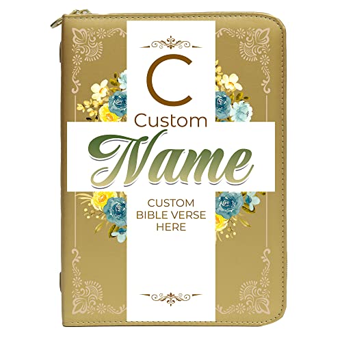 10x7 Inch Personalized Bible Cover – Create Your Own Design, Custom Bible Cover and Carrying Case with Handle – Leatherette Book Covers and Bible Case for Women - Gold (Design 3)