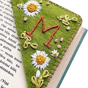 LSVJS NMW Personalized Hand Embroidered Corner Bookmark, Hand Stitched Felt Corner Letter Bookmark, Felt Triangle Bookmark, Suitable for Most Books