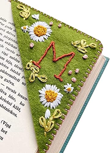 LSVJS NMW Personalized Hand Embroidered Corner Bookmark, Hand Stitched Felt Corner Letter Bookmark, Felt Triangle Bookmark, Suitable for Most Books