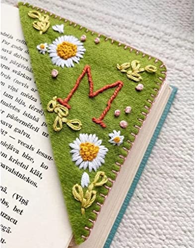 LSVJS NMW Personalized Hand Embroidered Corner Bookmark, Hand Stitched Felt Corner Letter Bookmark, Felt Triangle Bookmark, Suitable for Most Books