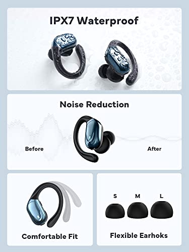 BEARTAIN Wireless Earbuds with Earhooks, 75hrs Battery Life Running Headphones Bluetooth 5.1 with LED Display, IPX7 Waterproof Wireless Earphones with Charging case for Sport, Running