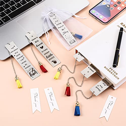 6 Pcs Christmas Bookmarks for Teachers Teacher Appreciation Thank You Gifts Metal Bookmark Back to School End of Year 2023 Retirement Gifts for Teacher from Student with 6 Organza Bag 6 Thank You Card