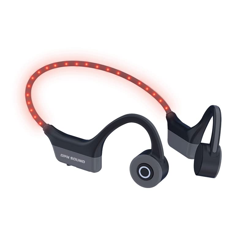 OPN Sound-Dashlyte Open Ear Bone Conduction Headphone - Bluetooth Wireless Headset with Led Lights - Upgraded Stereo Noise Cancelling - 7 Hours Playtime - Long-Term Comfort for Sports/Workout - Black