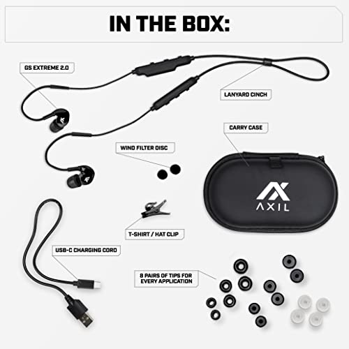 AXIL GS Extreme 2.0 Shooting Ear Protection Ear Buds – Hearing Enhancement & Noise Isolation Bluetooth Earbuds – Bluetooth Hearing Protection w/Dynamic Speakers – 25-Hour Ear Protection for Shooting