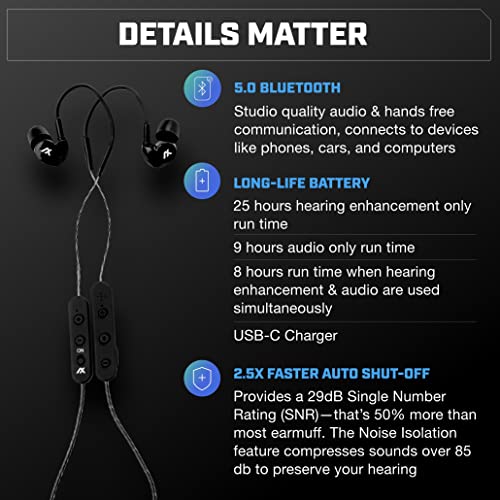 AXIL GS Extreme 2.0 Shooting Ear Protection Ear Buds – Hearing Enhancement & Noise Isolation Bluetooth Earbuds – Bluetooth Hearing Protection w/Dynamic Speakers – 25-Hour Ear Protection for Shooting