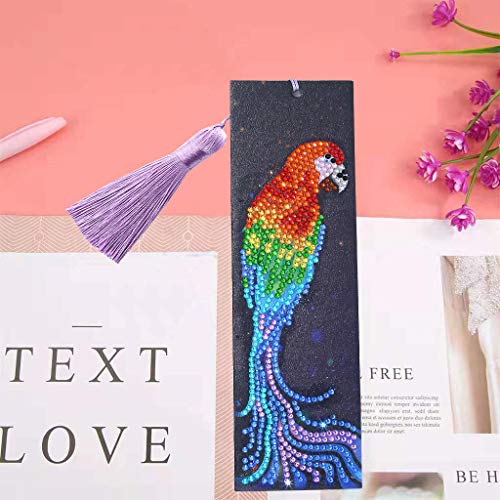 Parrot Diamond Painting Bookmark - pigpigboss 2 Sets Bookmark Diamond Painting Kit Bookmark Diamond Painting with Tassel Parrot Diamond Dots Arts Crafts Kit Bookmark for Adult Kids (21 x 6 cm)