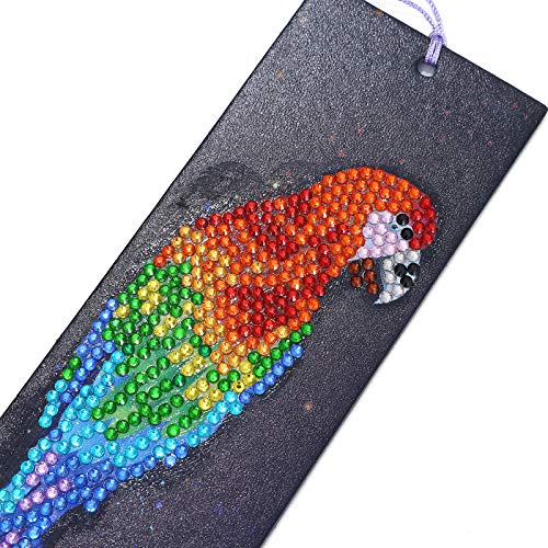 Parrot Diamond Painting Bookmark - pigpigboss 2 Sets Bookmark Diamond Painting Kit Bookmark Diamond Painting with Tassel Parrot Diamond Dots Arts Crafts Kit Bookmark for Adult Kids (21 x 6 cm)